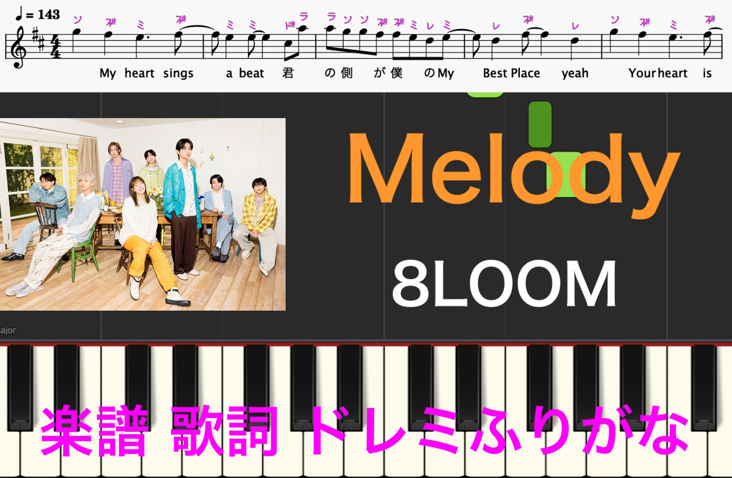 Melody 楽譜 歌詞 8LOOM ブルーム TBSドラマ「君の花になる」 本田翼主演 ピアノ楽譜 ドレミ音符ふりがな読み方譜表付き 鍵盤 ...